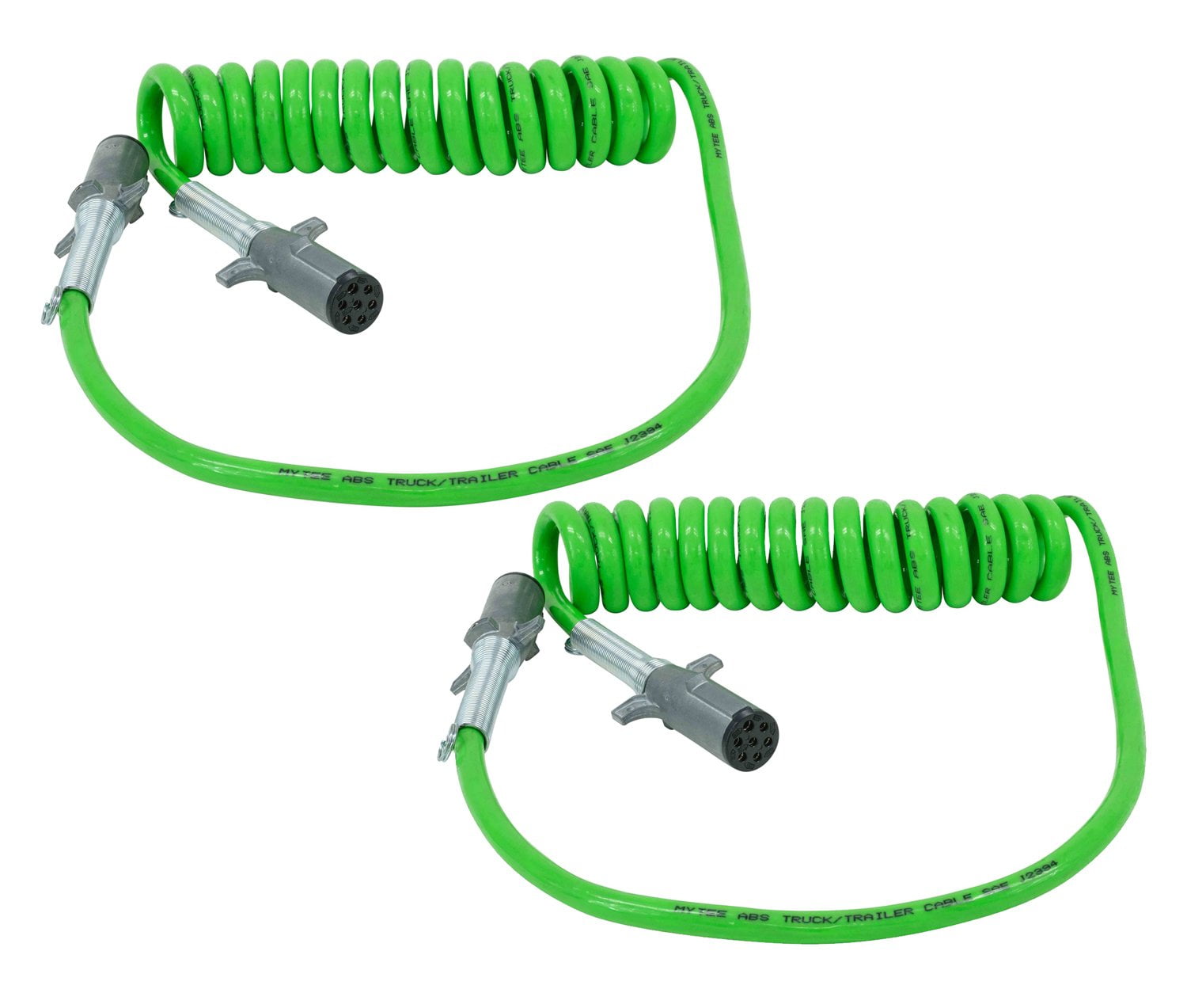 7-Way ABS Coiled Cable 15 Ft (Green) Trailer Electrical Power Cord (15 ...