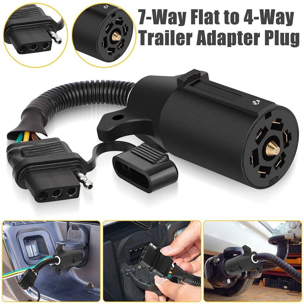 7 Way Blade to 4Pin Round Trailer Adapter Plug Socket Wiring Connector RV Cars - Walmart.com