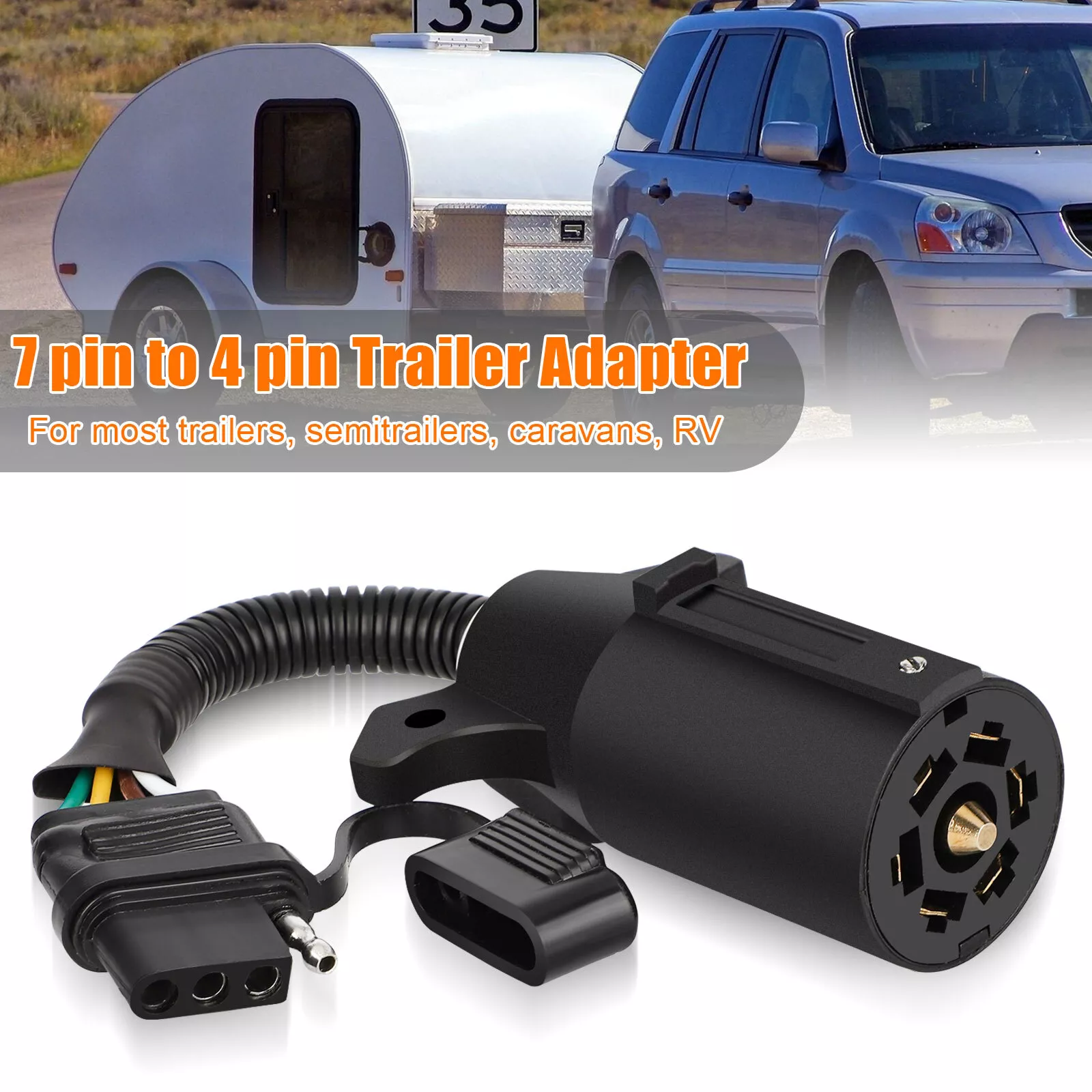 7 Way Blade to 4-Pin Round Trailer Adapter Plug Socket Wiring Connector ...