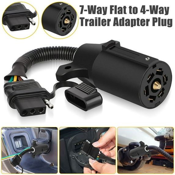 7 Way Blade to 4Pin Round Trailer Adapter Plug Socket Wiring Connector ...