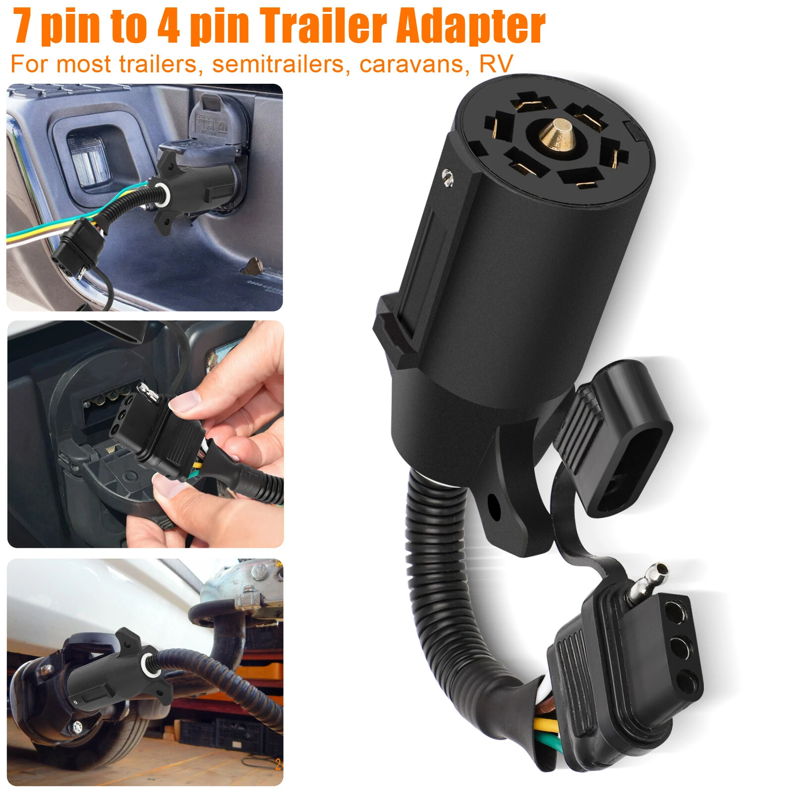 7-Way Flat to 4 Pin Trailer Plug Adapter Power Connector for RV Truck ...