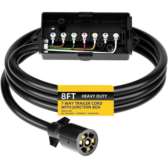 7 Way Plug Inline Trailer Cord with 7 Gang Junction Box - 8 , Heavy ...
