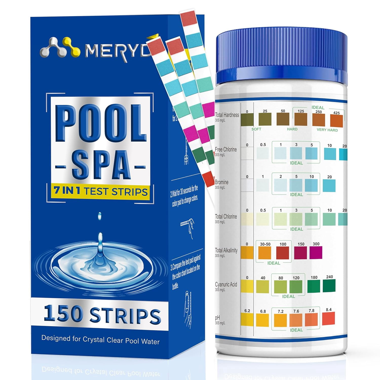 7-Way Pool Test Strips,150 Strips Pool and Hot Tub Test Strips,Accurate ...