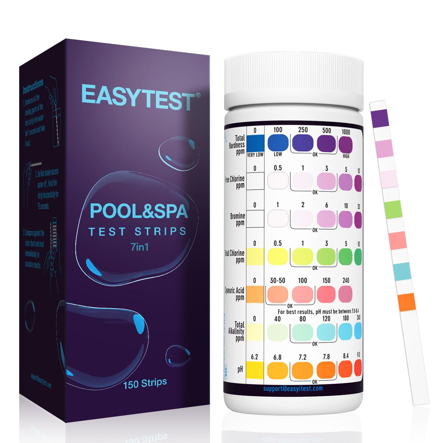 7-Way Pool Test Strips, 150 Strips Water Chemical Testing for Hot tub ...