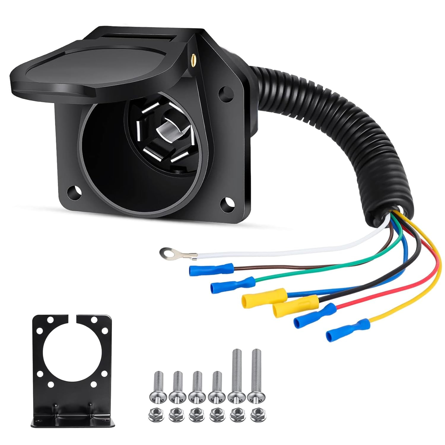 7 Way RV Trailer Light Connector Socket 7 Pin Wire Electrical Trailer ...