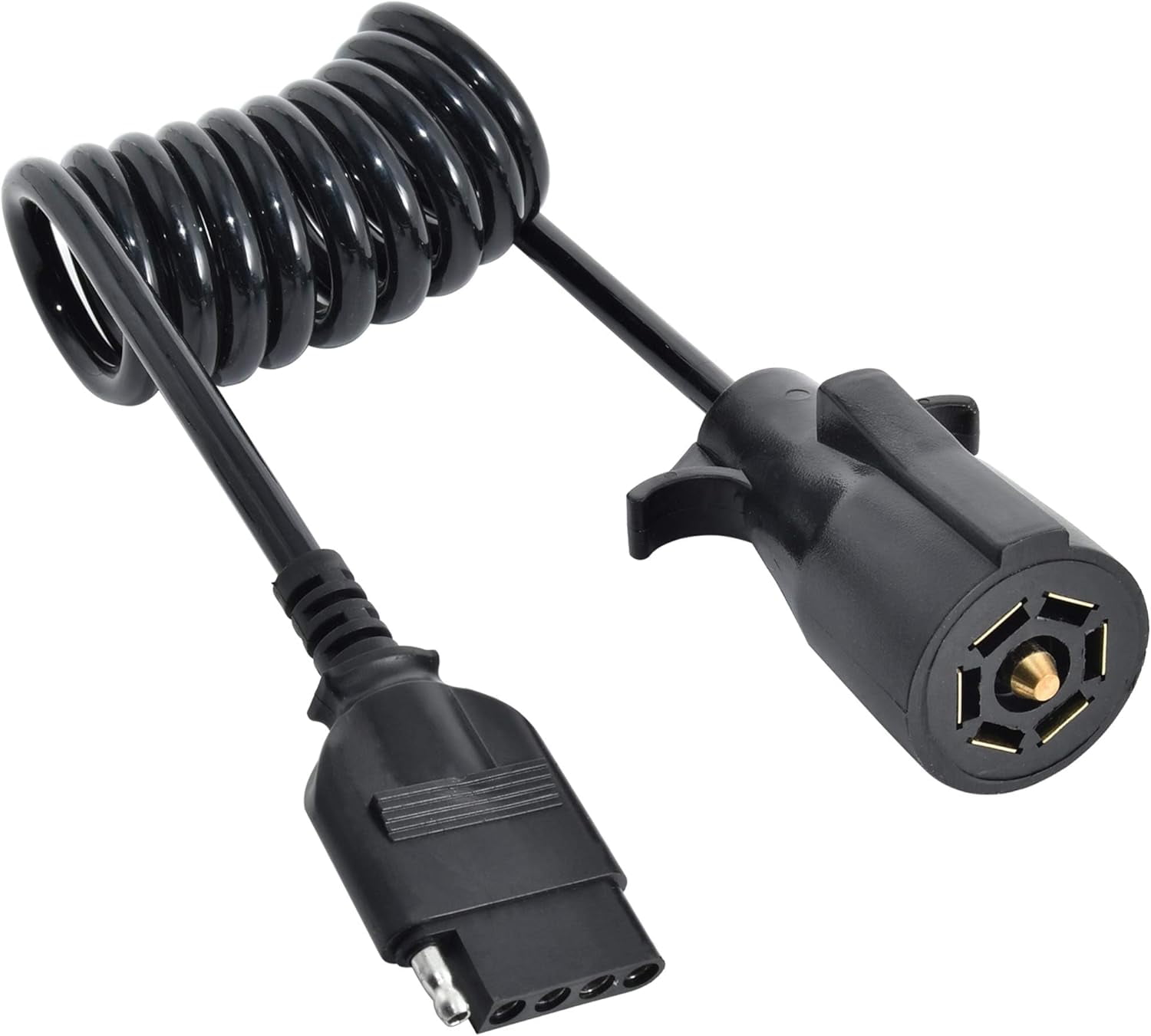 7 Way Round to 5 Way Flat Coiled Trailer Plug Adapter 7 Pin to 5 Pin Trailer Coiled Wiring ...
