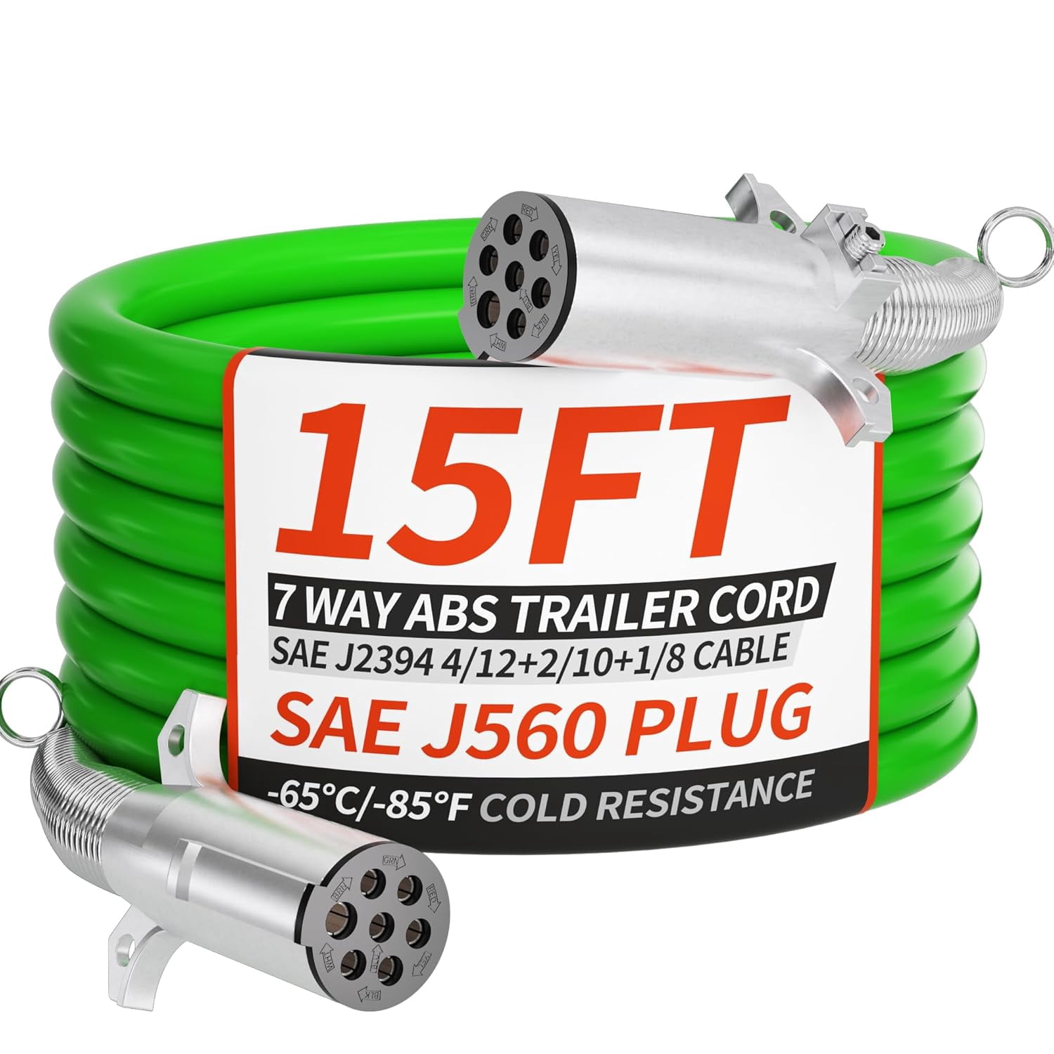 7 Way Trailer Cord 15 FT ABS Heavey Duty, Flexible -85°F Cold ...