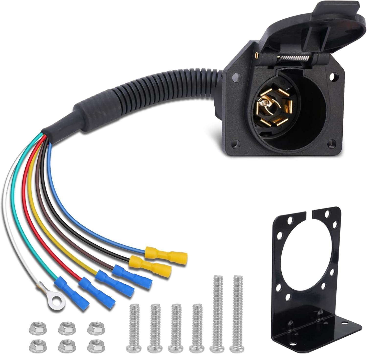 7 Way Trailer Plug, 7 Pin Trailer Connector Socket with Dust-Proof ...