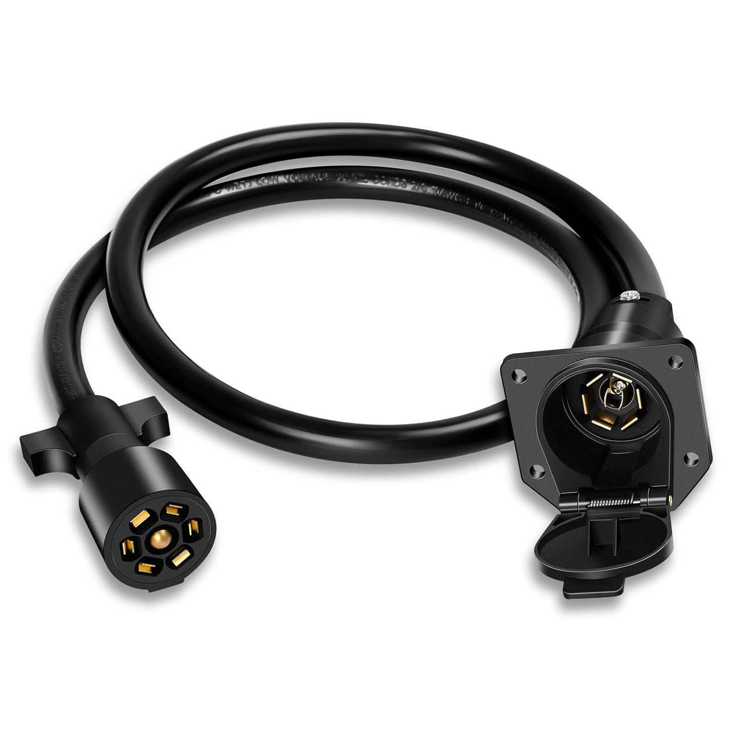 7 Way Trailer Plug Extension 3 FT,10-14AWG Pin Pigtail Wire Brass Blade ...