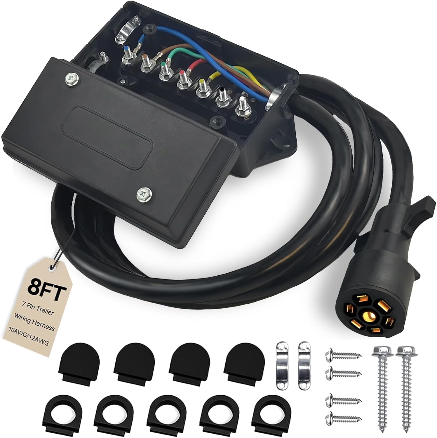 7 Way Trailer Wiring Harness Kit 8 FT with 7 Way Trailer Junction Box ...