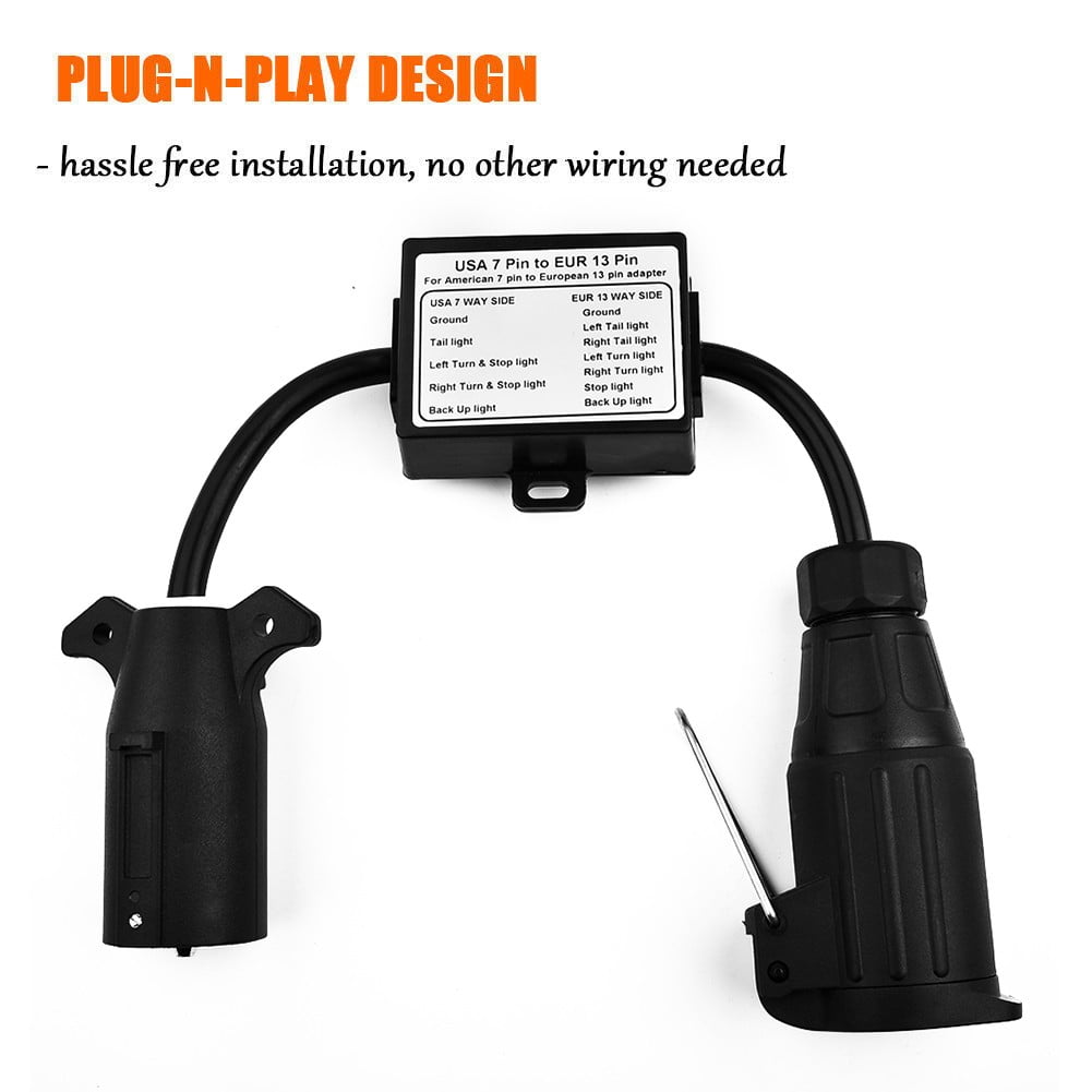 7-Way to European 13-Pin Round Connector Trailer Light Converter for ...