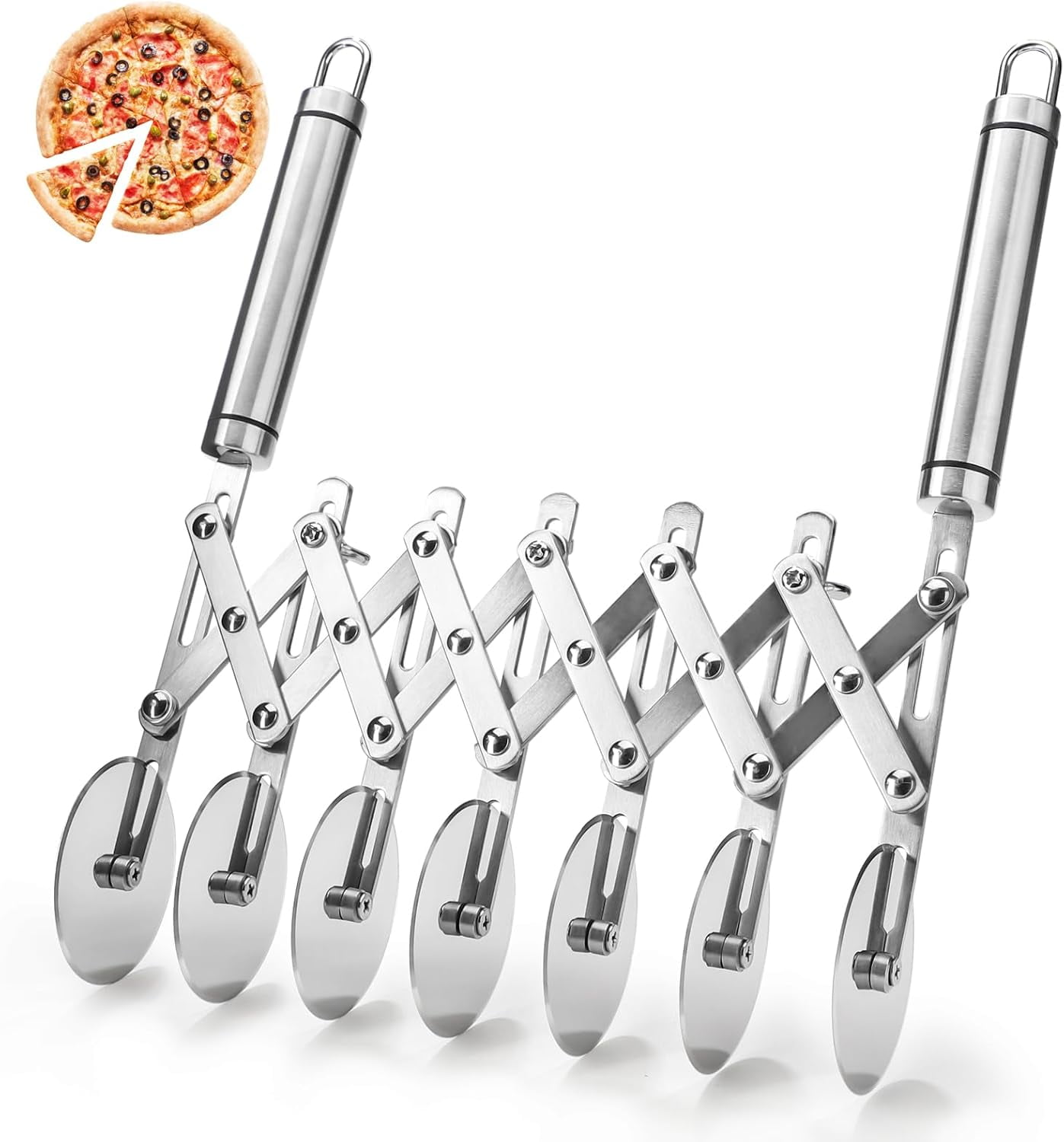 7 Wheel Pastry Cutter, Stainless Steel Pizza Slicer, Expandable Multi ...