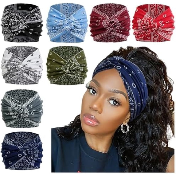 7'' Wide Bandana Headbands for Women, Fashion Paisley Turban Headbands ...