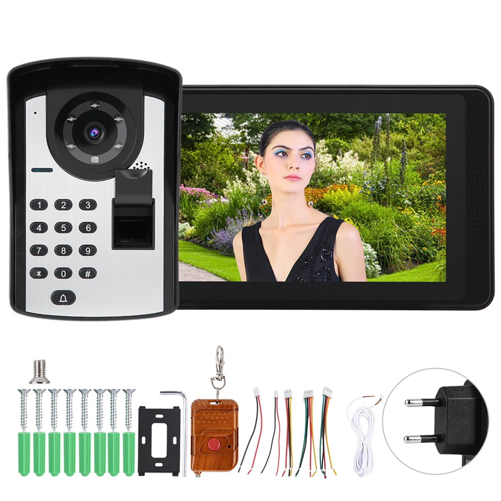 7" Wired Video Intercom with Remote Control & App Unlock, EU Plug ...