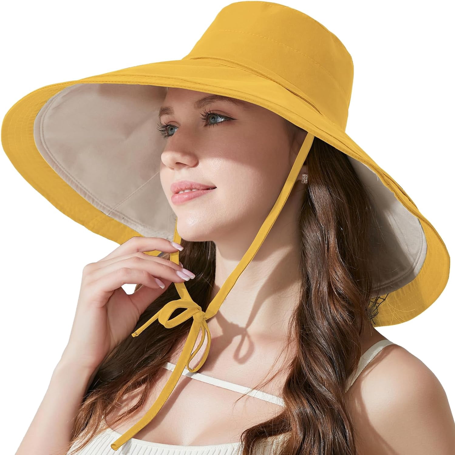 7" Women's Wide Brim Sun Hat, Large Foldable UV Protective Sun Hat, can ...