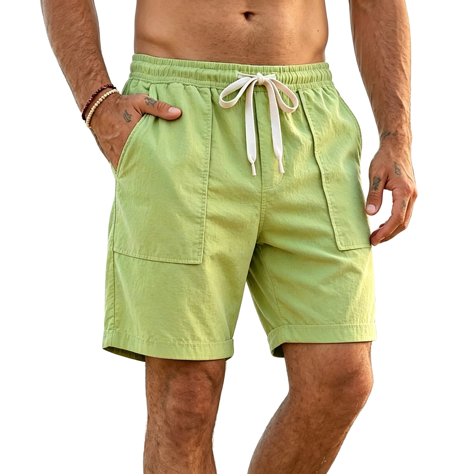 7" Workout Pants for Men Elastic Drawstring Waist with Pockets Outdoor ...