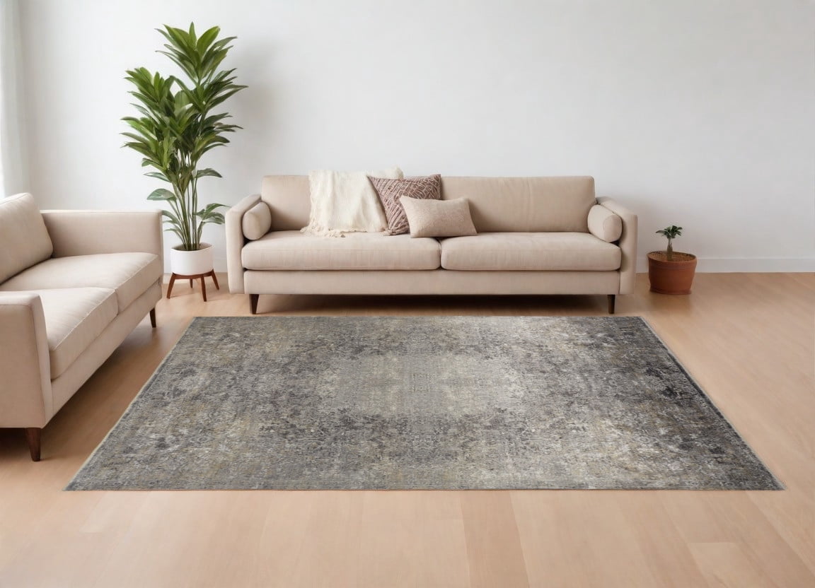 7' X 10' Tan and Gray Oriental Power Loom Worn Faded Area Rug - Walmart.com