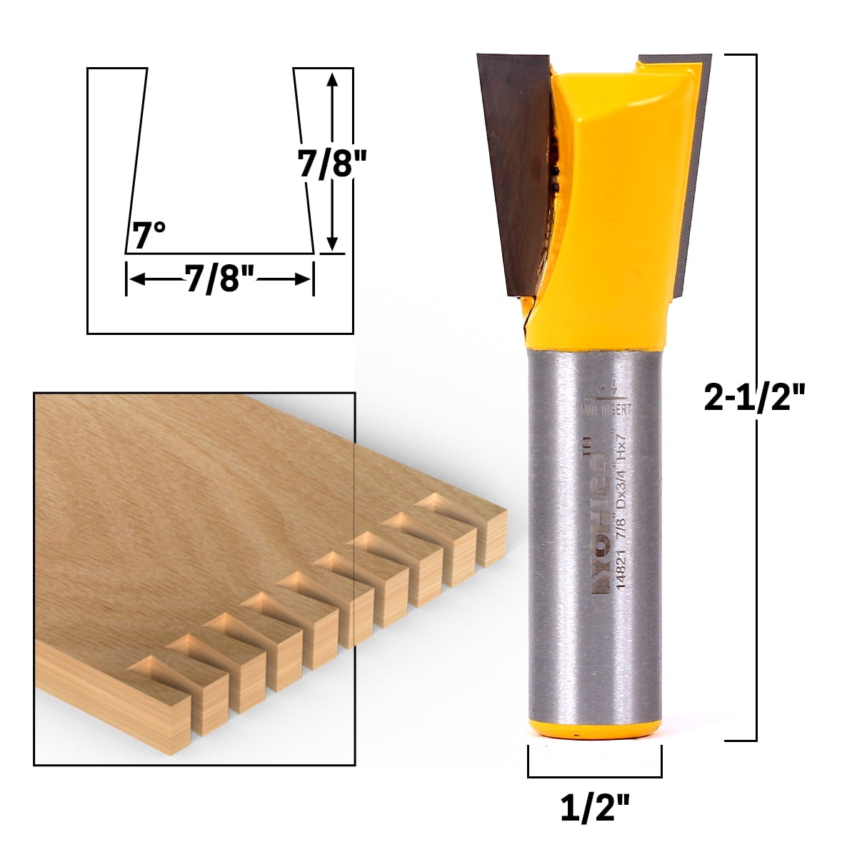 7° X 7/8" Dovetail Router Bit - 1/2" Shank - Yonico 14821 - Walmart.com