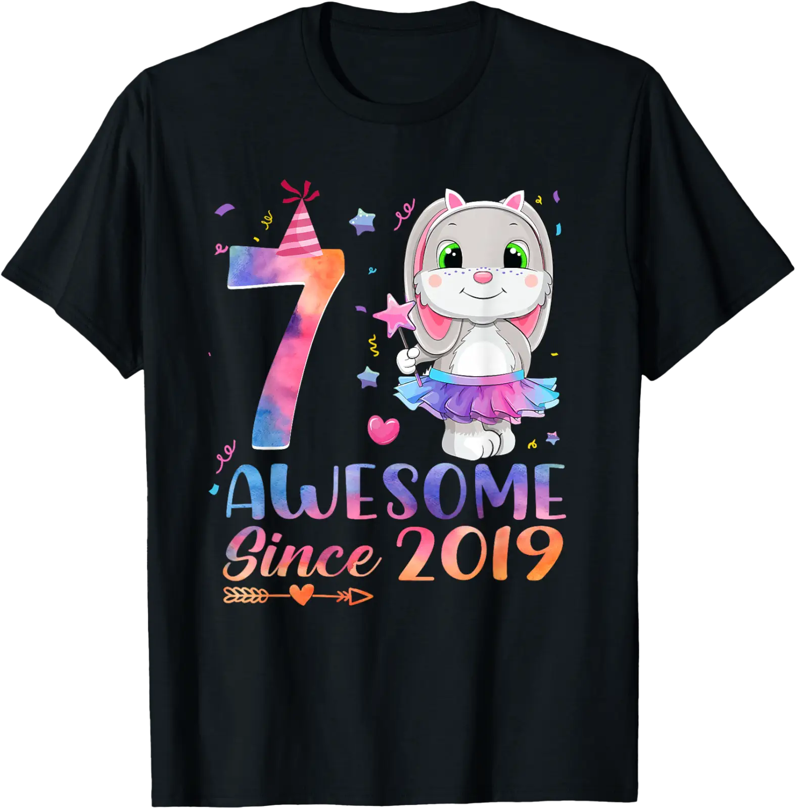 7 Year Old Awesome Since 2019 7th Birthday Girl Rabbit T-Shirt ...