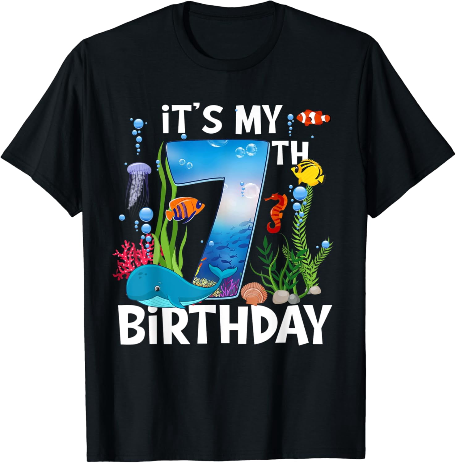 7 Year Old Ocean Life Whale Dolphin Shark 7Th Birthday T Shirt ...