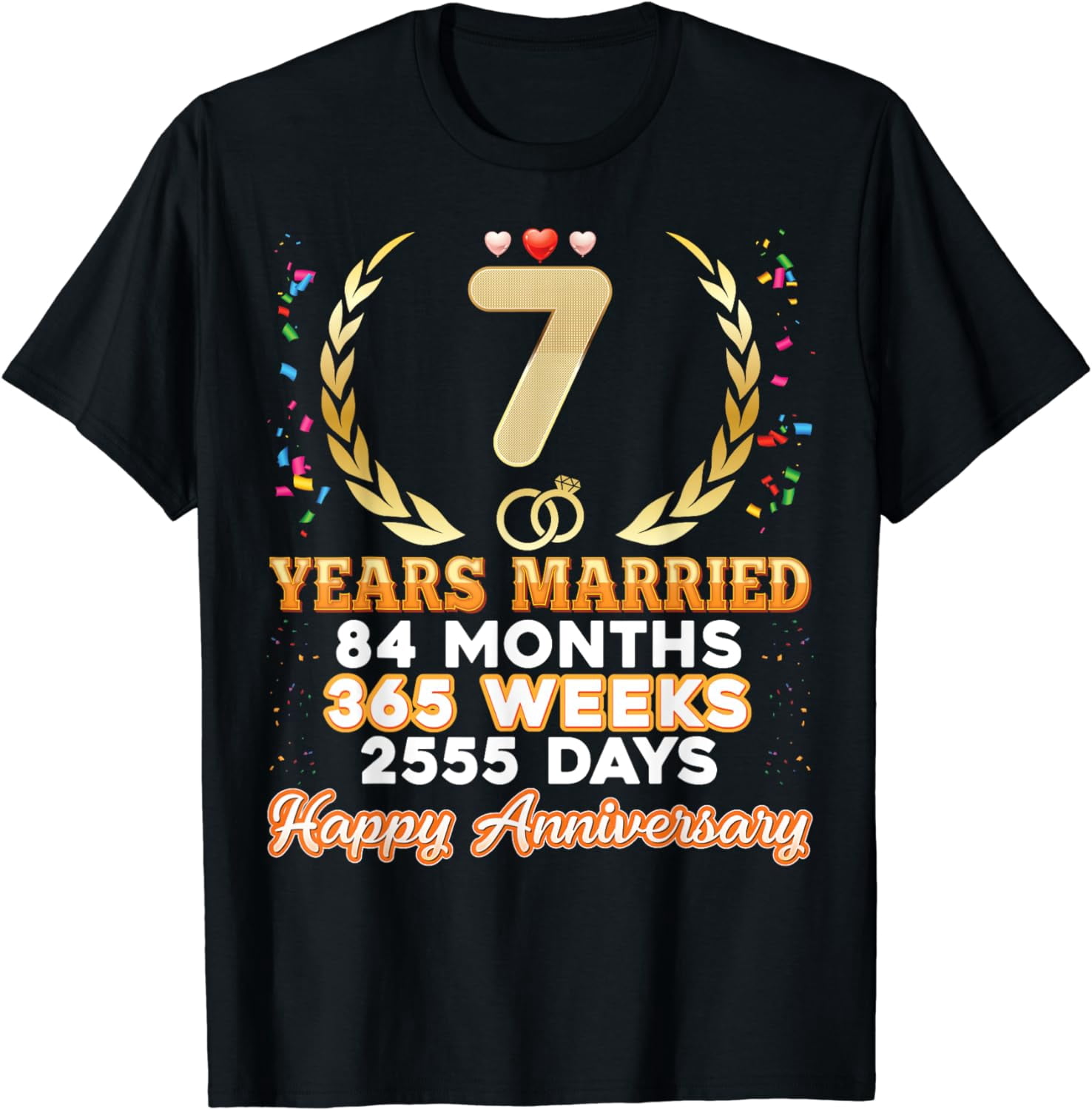 7 Years Married Happy 7th Wedding Anniversary Couple Ring T-Shirt ...