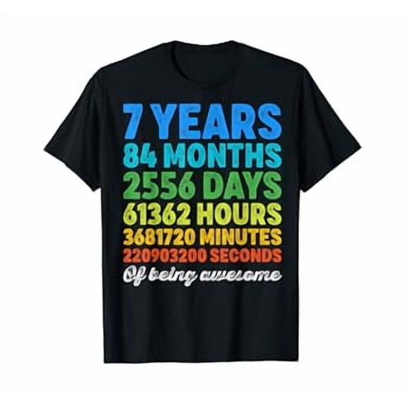 7 Years Old 7Th Birthday Shirt Vintage Birthday Gifts Retro Countdown T ...