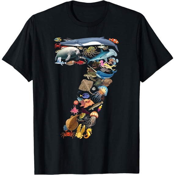 7 Years Old 7th Birthday Sea Ocean Animals Figures Number 7 T Shirt 7-years-old-7th-birthday-sea-ocean-animals-figures-number-7-t-shirt