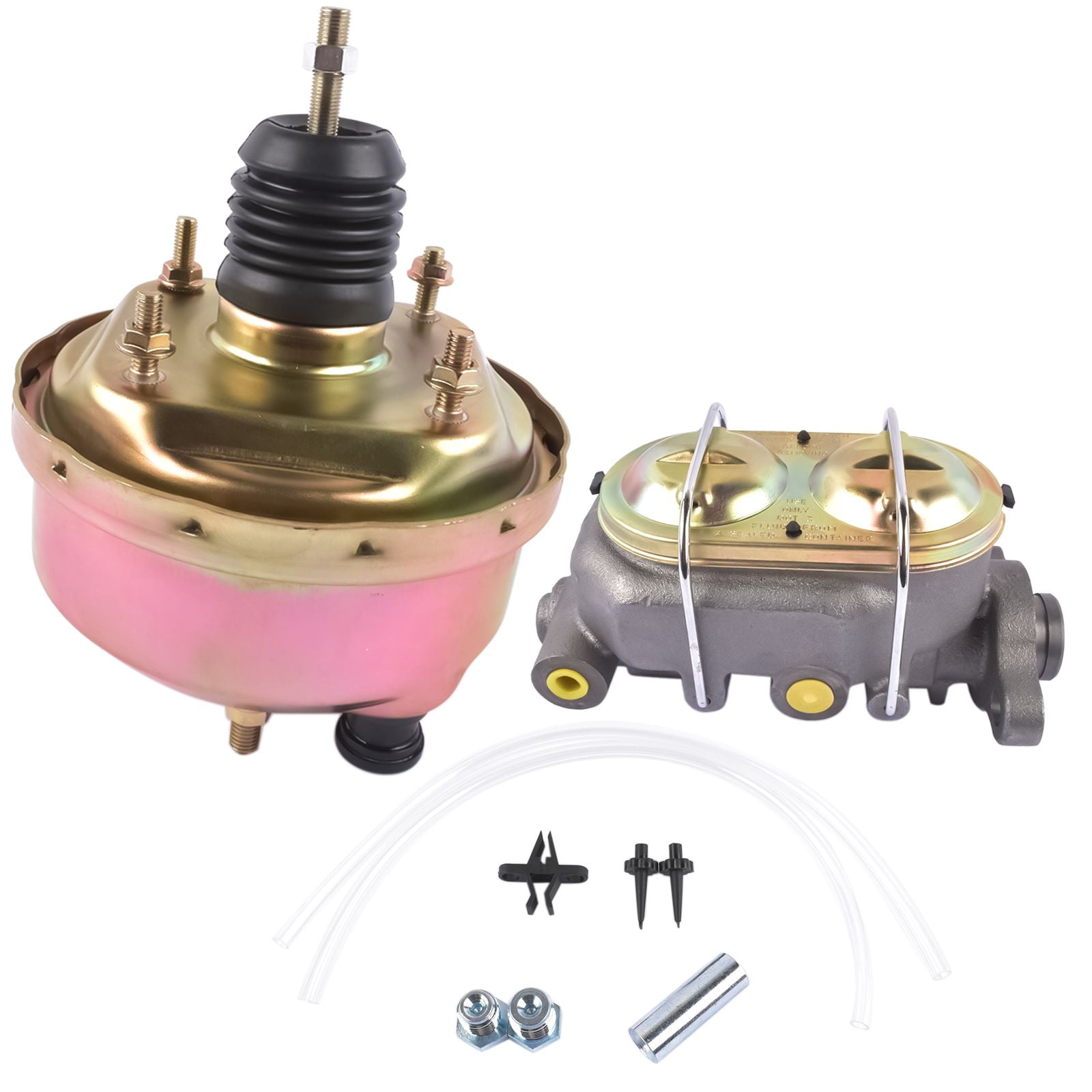 7" Zinc Street Rod Power Brake Booster Kit w/ Bail Top Master Cylinder ...