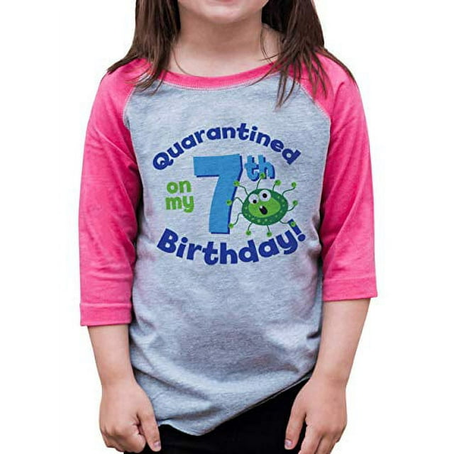 7 ate 9 Apparel Girls Seven Birthday Quarantine Germ Pink Raglan ...