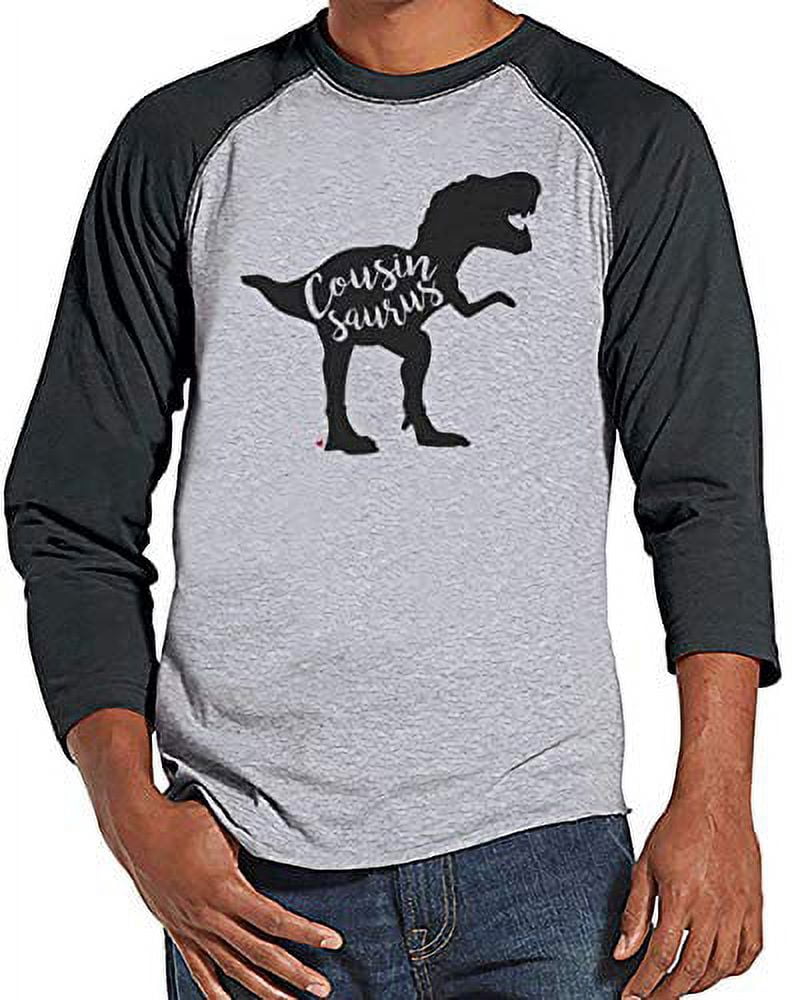 7 ate 9 Apparel Men's Dino Cousinsaurus Dinosaur Cousin Dino Raglan Tee ...
