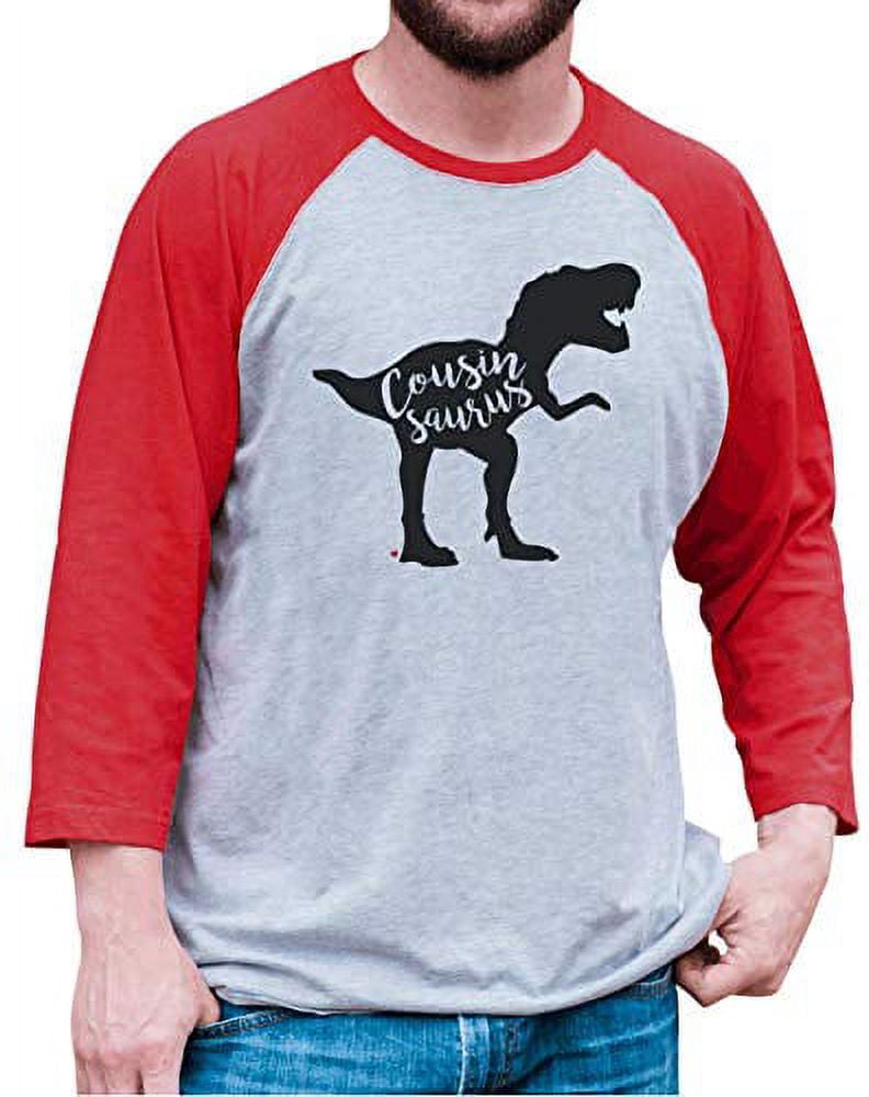 7 ate 9 Apparel Men's Dino Cousinsaurus Dinosaur Cousin Dino Raglan Tee ...
