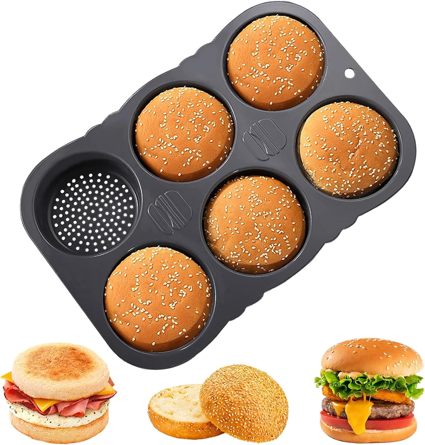 7-cavity Silicone Hamburger Bun Pan, Nonstick Loaf Pan & Heat Resistant ...