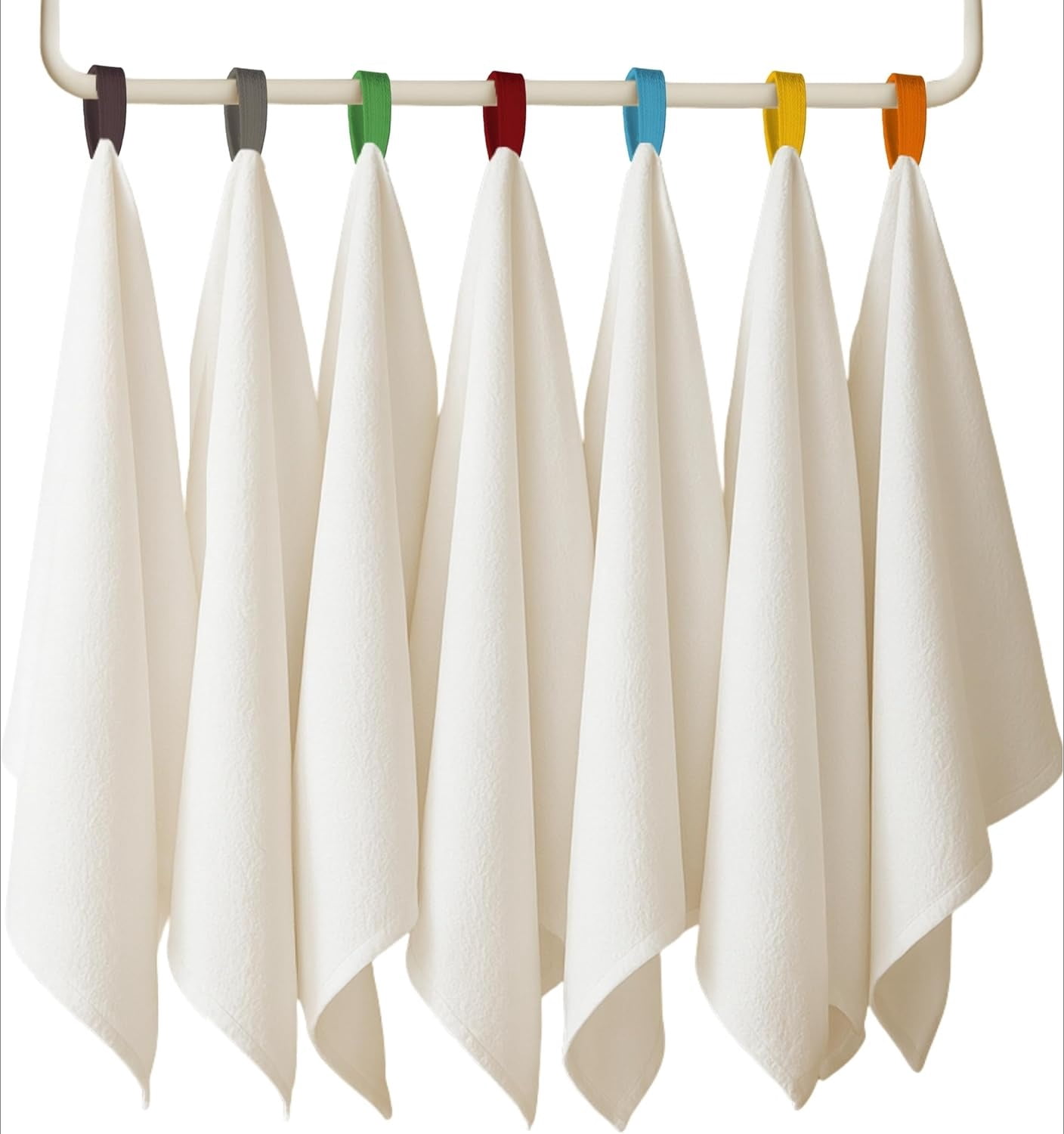 7 cotton flour bag towels, 28"x28", white, absorbent, w/ hanging ring ...