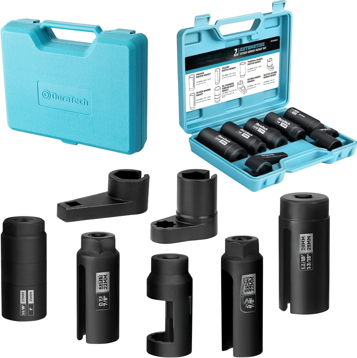 7 count O2 Sensor & Oil Socket Set, 1/2" 3/8" Drive x 22mm (7/8") 27mm ...