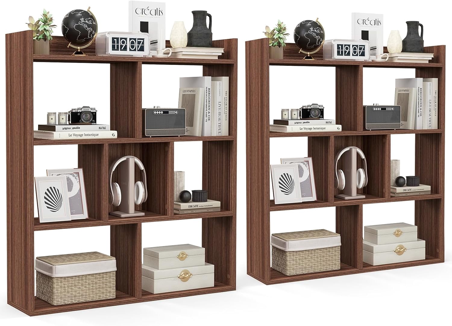 **7-cube bookcase set of 2, 4-tier storage display shelf with anti ...