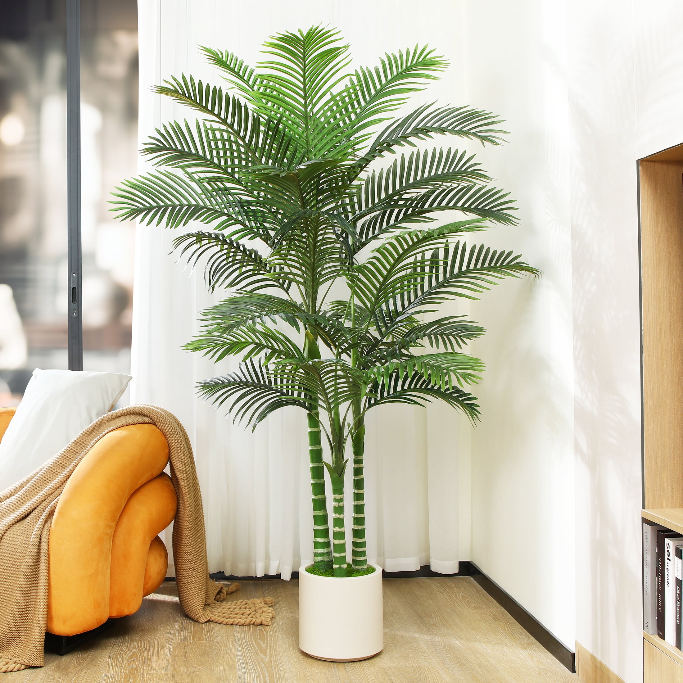 7ft Indoor/Outdoor Artificial Golden Cane Palm Tree, Fake Faux Palm ...