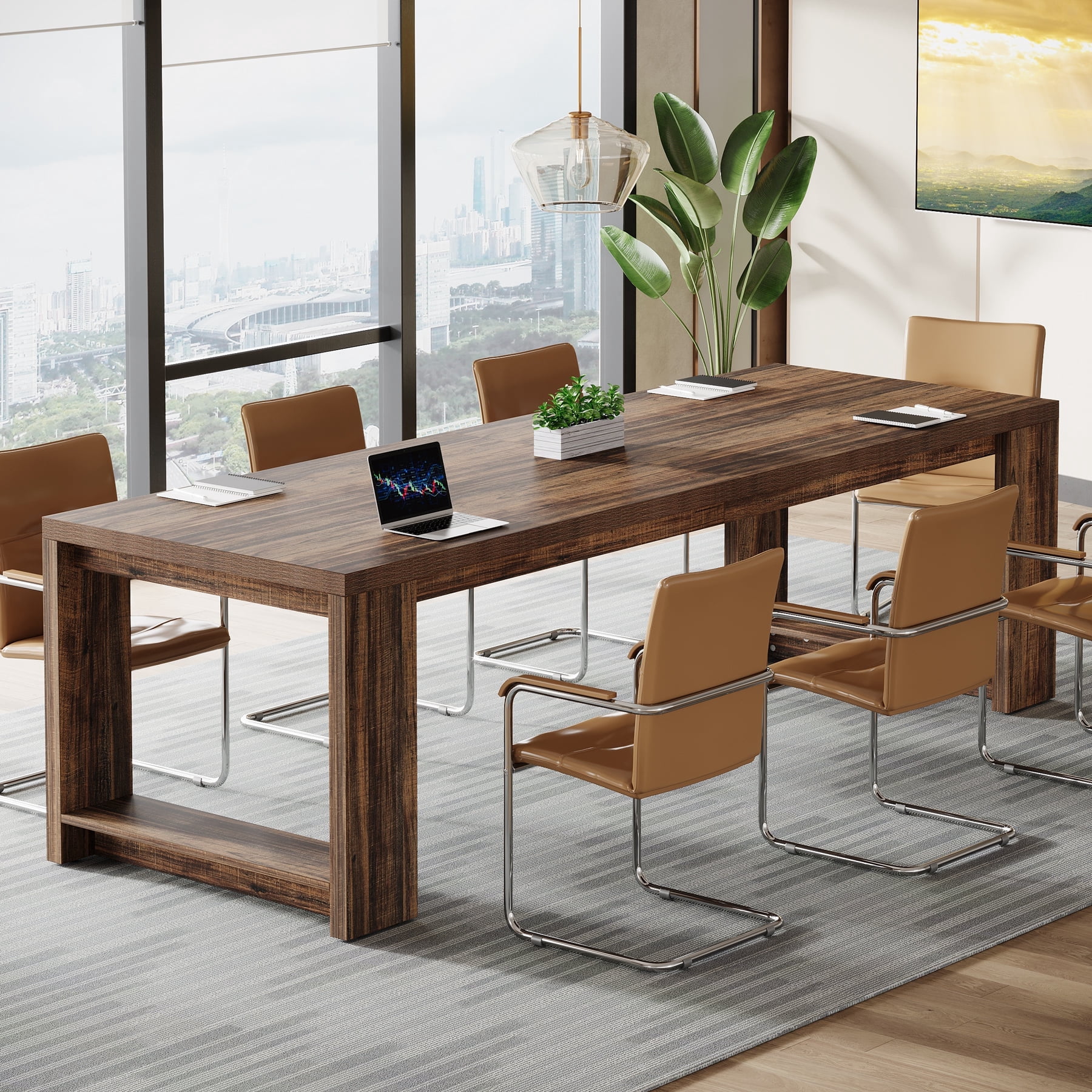 Finmind Farmhouse Conference Table for 6 to 8 People, 7 ft Rectangular ...