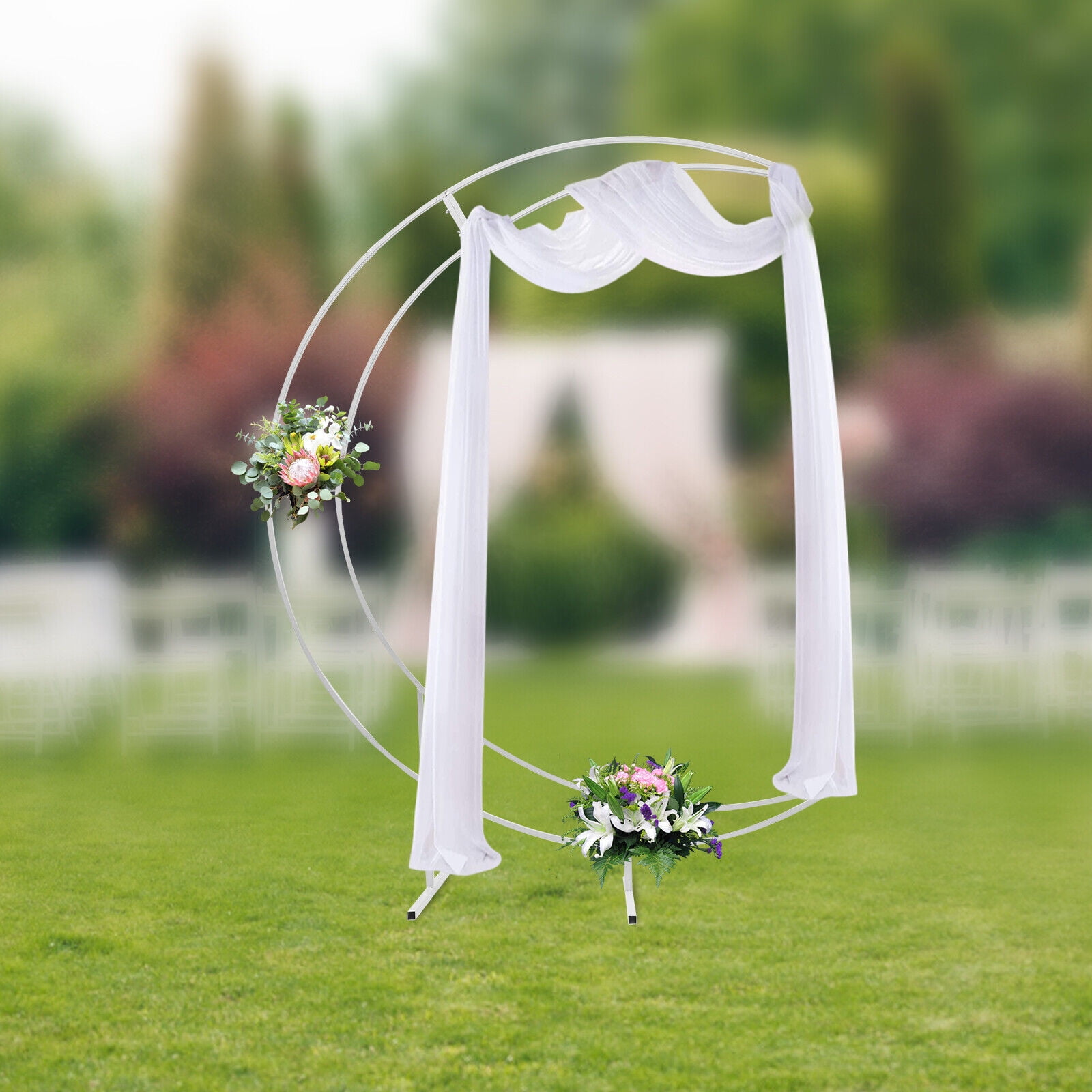 7 ft Moon Metal Floral Display Frame, White Crescent Wedding Arch Stand ...