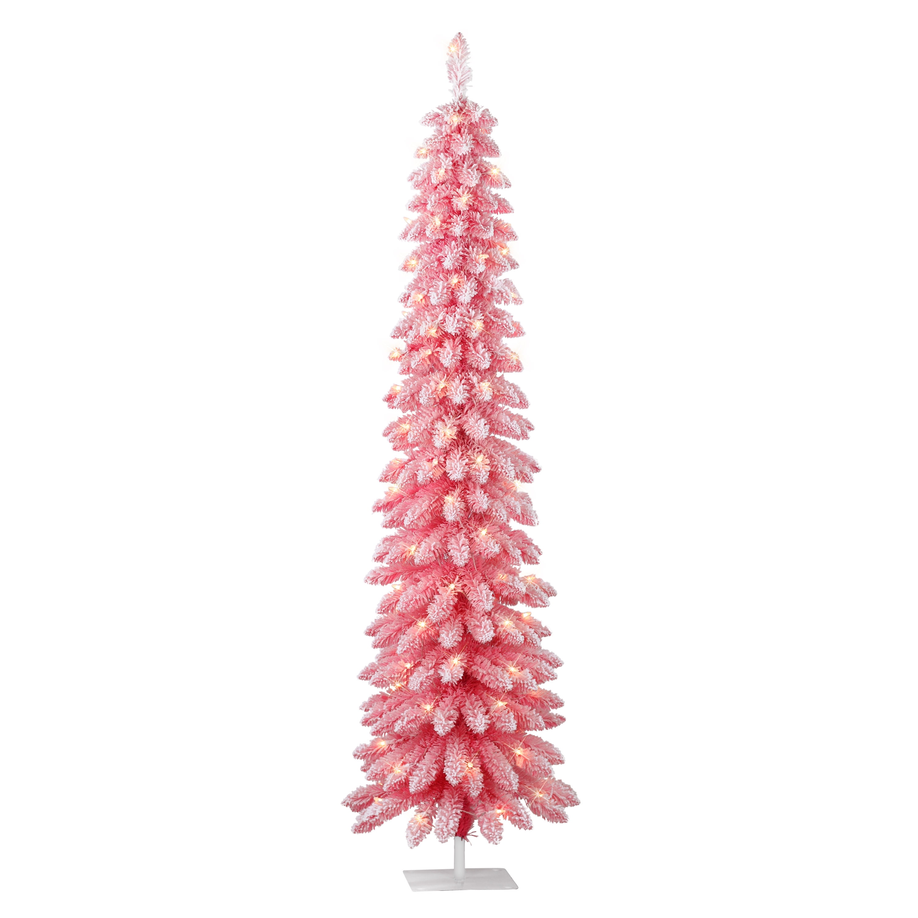 7 ft Pre-Lit Flocked Pink Artificial Alpine Pencil Tree - Walmart.com