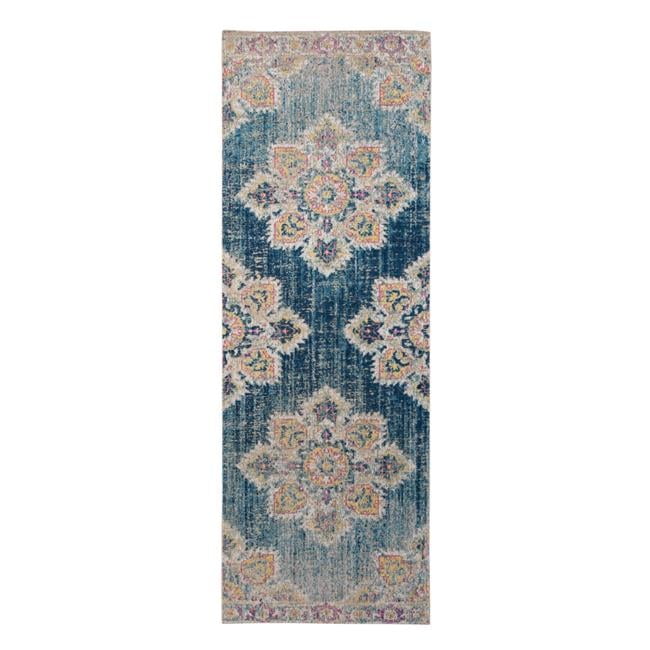 7 ft. Teal Blue Medallion Power Loom Runner Rug with Fringe - Walmart.com
