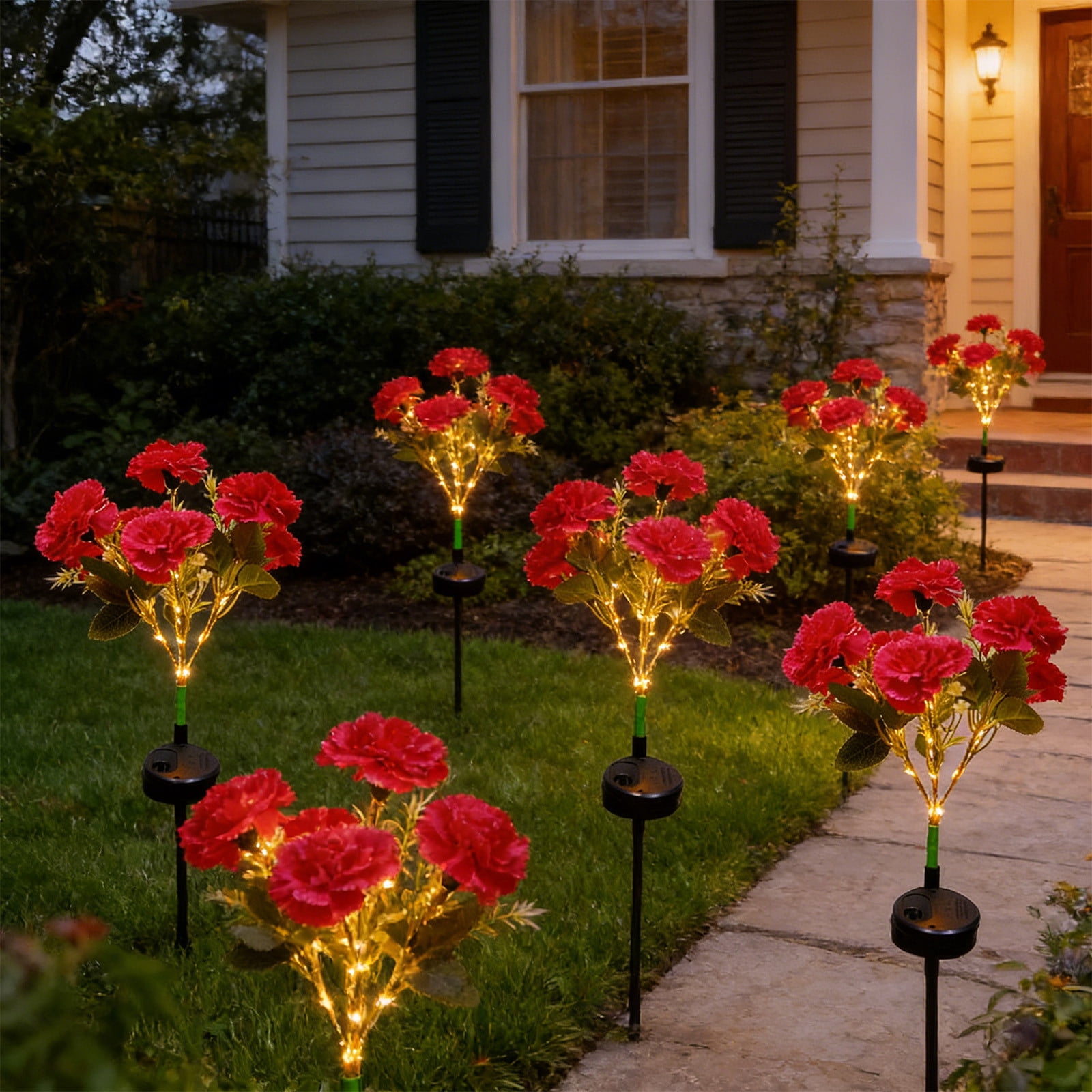 7-head Solar Carnation Ground Light,Artificial Floral LED Lamp ...