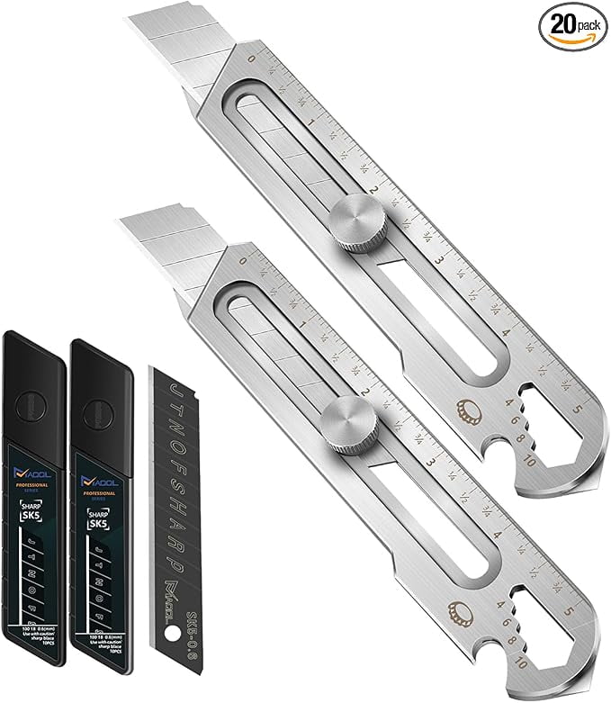 7-in-1 18mm Utility Knife, Retractable Box Cutter. 2-PC Box Cutter with ...