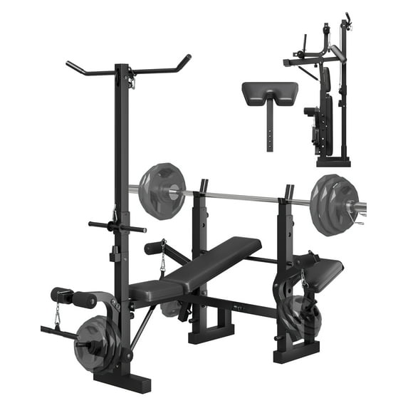 7-in-1 Adjustable Weight Bench Press Set with Squat Rack, Leg Extension ...