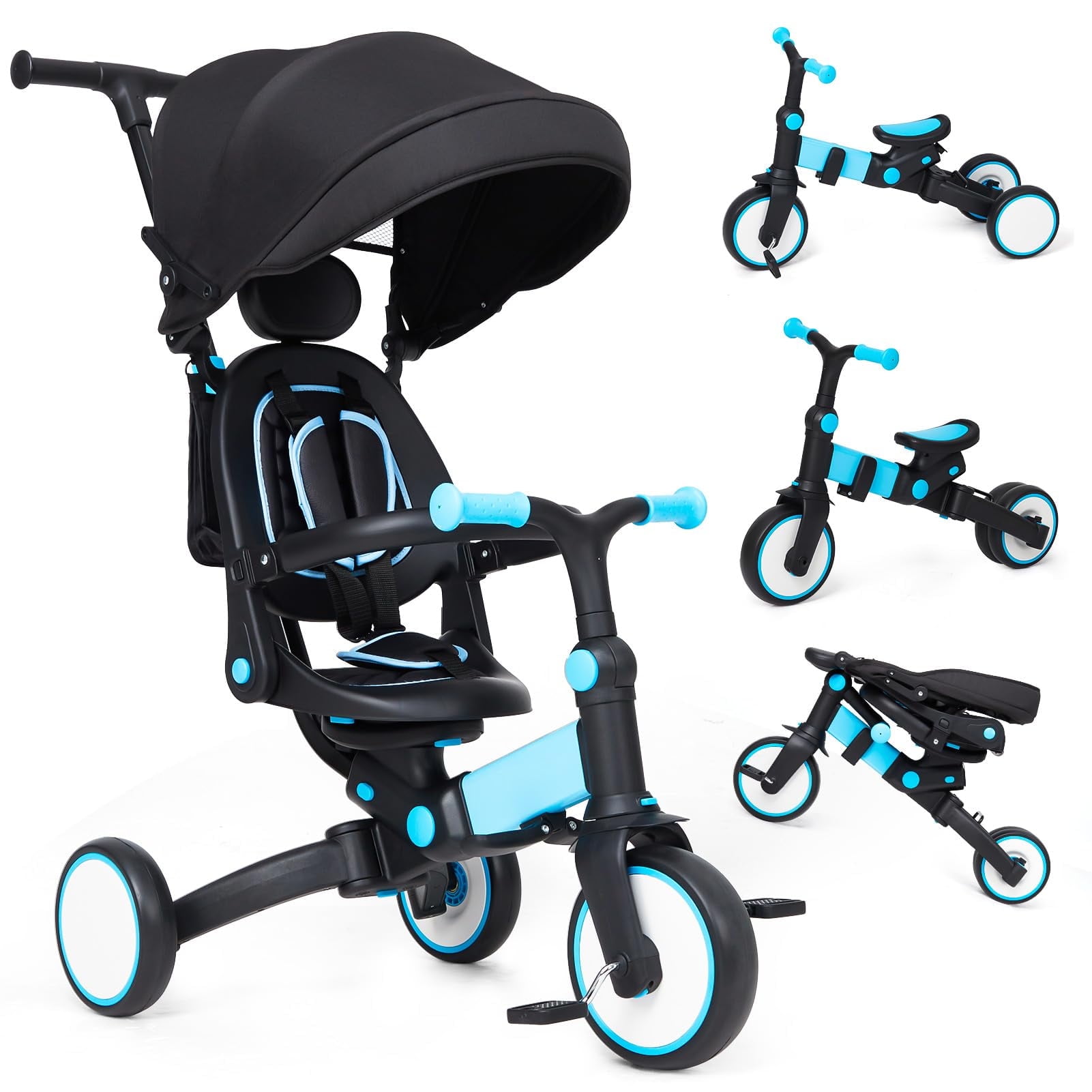 7 in 1 Baby Foldable Toddlerwith Removable and Adjustable Parent Handle, Toddler Push Bike with ...