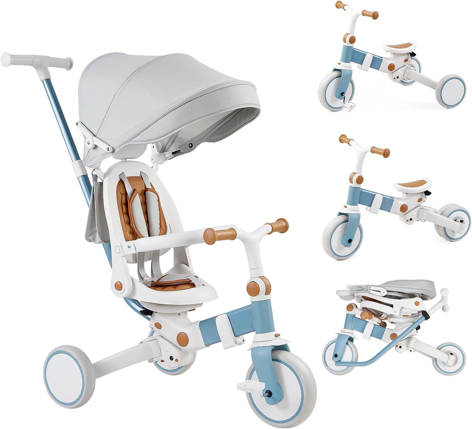 7-in-1 Baby Tricycle, Folding Kids Trike with Adjustable Parent Handle ...