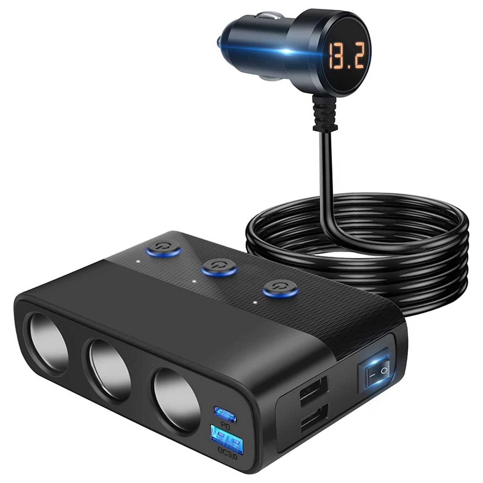 7 in 1 Car Charger Adapter Splitter, 3 Socket Power 12V/24V, Type-C and ...