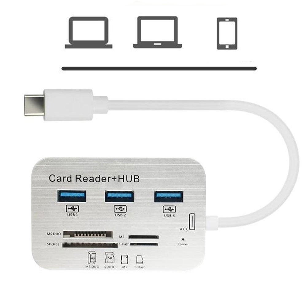 7-in-1 Card Reader with 3 USB 3.0 Ports - High-Speed External Memory ...