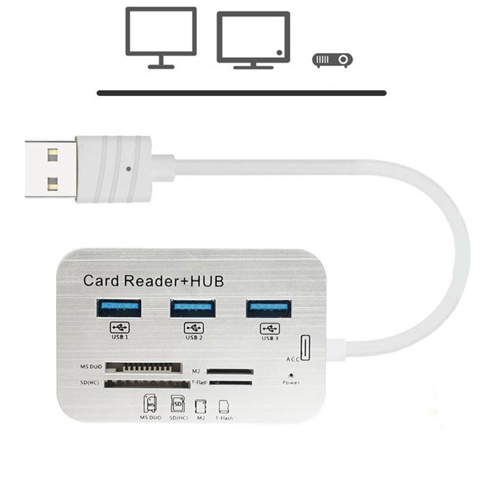7-in-1 Card Reader with 3 USB 3.0 Ports - High-Speed External Memory ...
