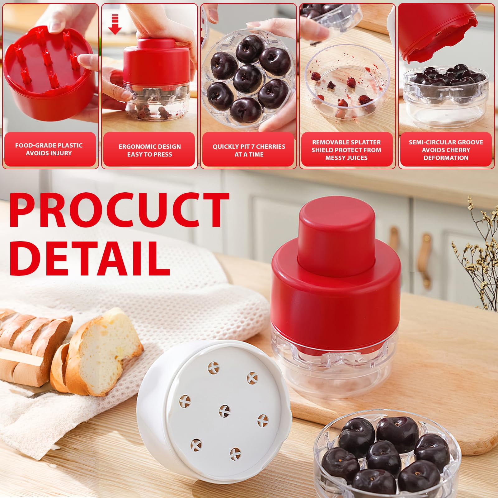 7-in-1 Cherry Pitter Tool Pit Remover Portable Push-Down Cherries Seed ...