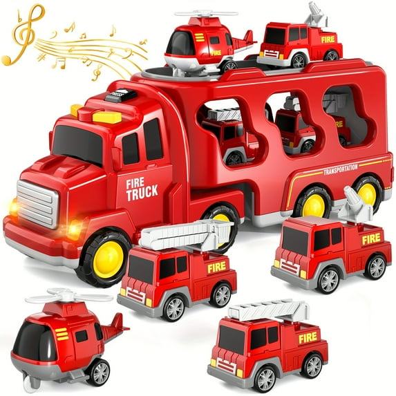 7-in-1 Construction Truck Toy Set with Moving Parts, Opening Doors ...